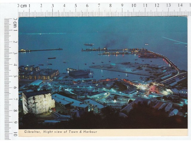 Gibraltar - Night view of Town &; Harbour