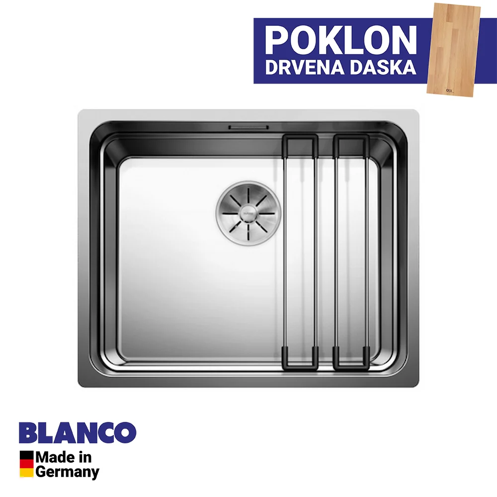 Inox sudopera Blanco ETAGON 500-IF + pribor + drvena daska - 540x440x190