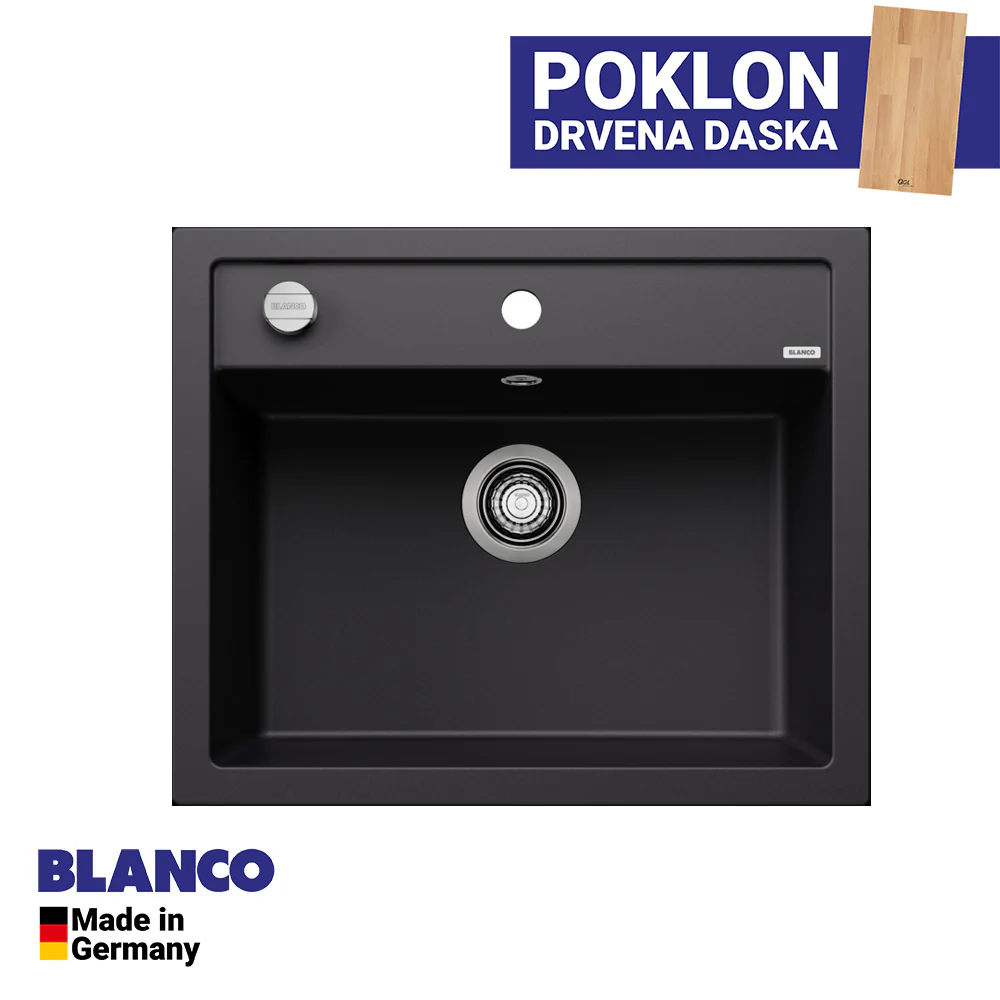 Granitna sudopera Blanco Silgranit DALAGO 6 sa podizačem čepa + drvena daska - 615x510x190