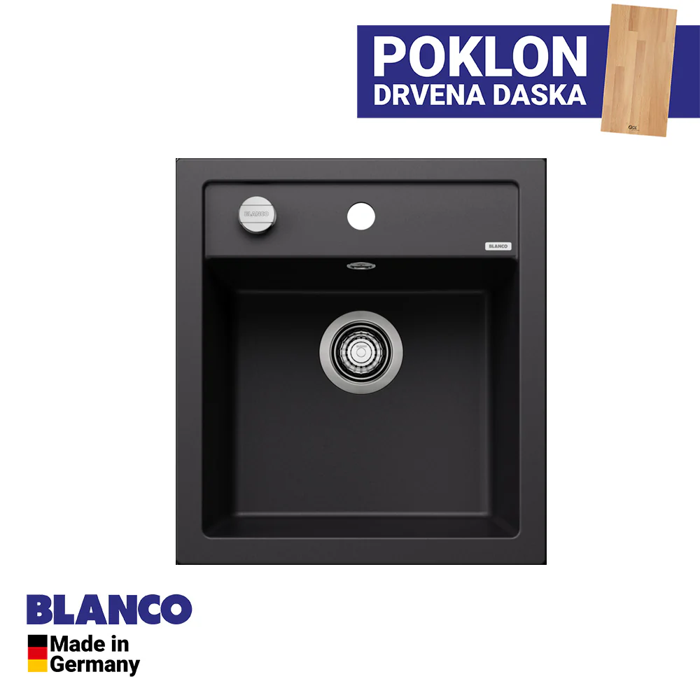 Granitna sudopera Blanco Silgranit DALAGO 45 sa podizačem čepa + drvena daska - 465x510x190