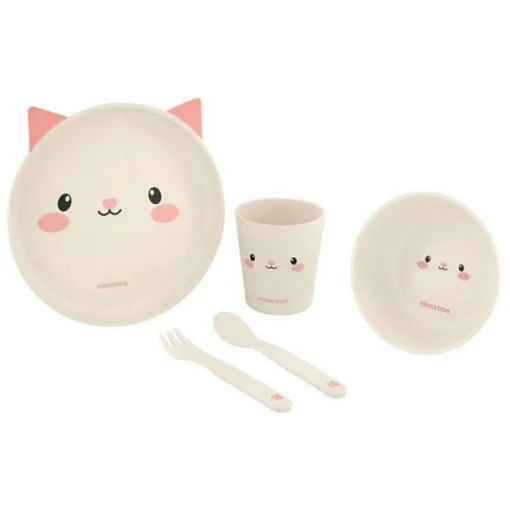 KKB40073 Set posuđa od bambusa Cat pink