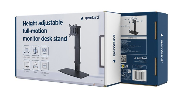 MS-D1ST-02 GEMBIRD POSTOLJE ZA STO ZA MONITOR SA PODESIVOM VISINOM I POTPUNIM POKRETOM,MAX.32INC 8KG