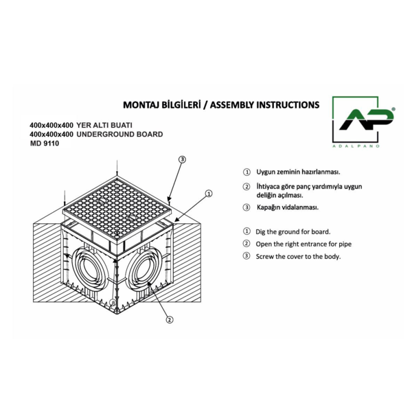 PODNA UKOPAVAJUCA RAZVODNA KUTIJA 400x400x400mm IP54 PVC SAHT 40x40 MD9110 Adal Pano