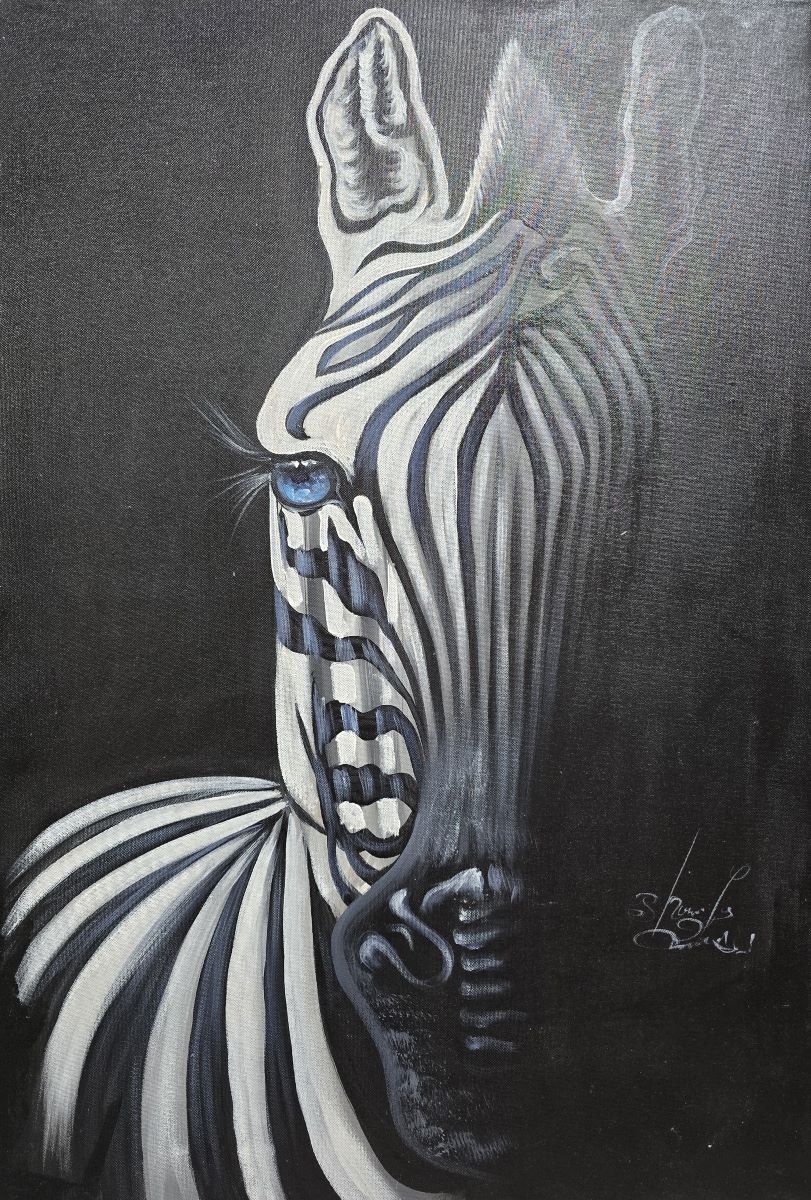 Zebra, akril na platnu, slikar Sharih sa Zantibara, sertifikat, 80×55 cm, 41300 dinara