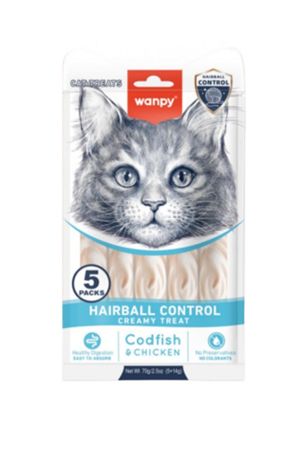 Wanpy Hairball Control pasta za macke bakalar i piletina 5x14 g