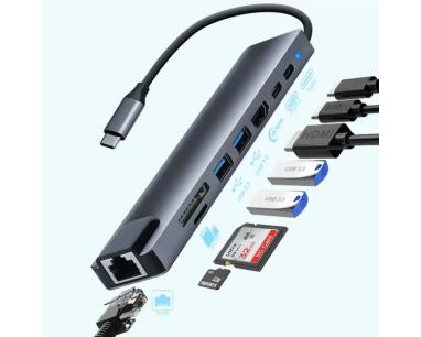 ZEUS Adapter-konverter USB Tip C Zeus 11/1 1xUSB3.0/3xUSB2.0/HDMI/TF/SD/Audio/RJ45/VGA/Tip C PD