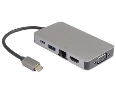 E-GREEN Adapter konverter USB Tip C 3.1 - HDMI/VGA/2xUSB 3.0/RJ45/Tip C E-green