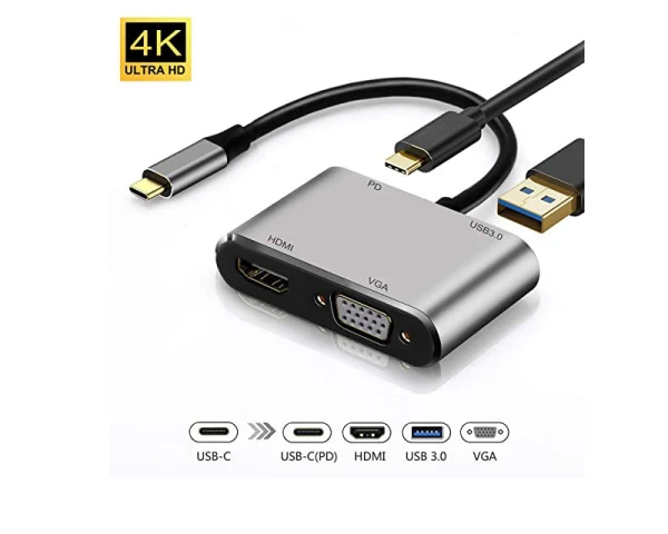FAST ASIA Adapter-konvertor TIP C na HDMI 4K+VGA+1xUSB 3.0+TIP C
