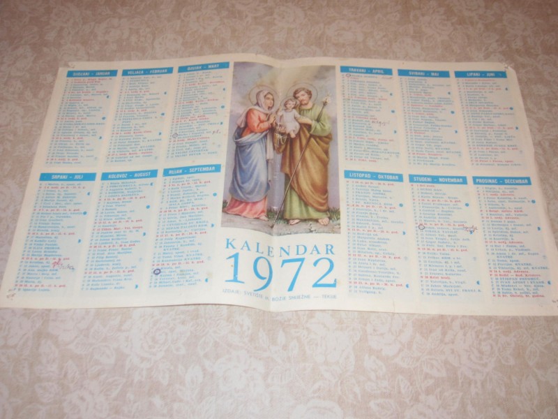 Zidni katolički kalendar za 1972. godinu. RETKO!!!