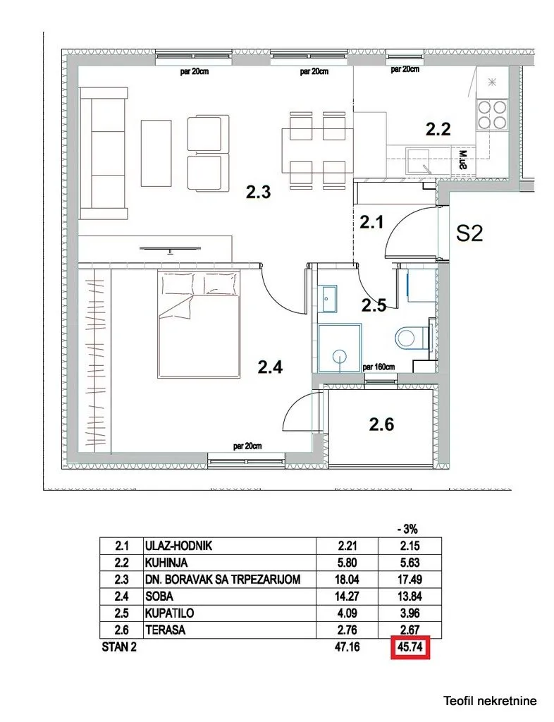 Prodaja, dvosoban stan, 46m², Palilula, Niš