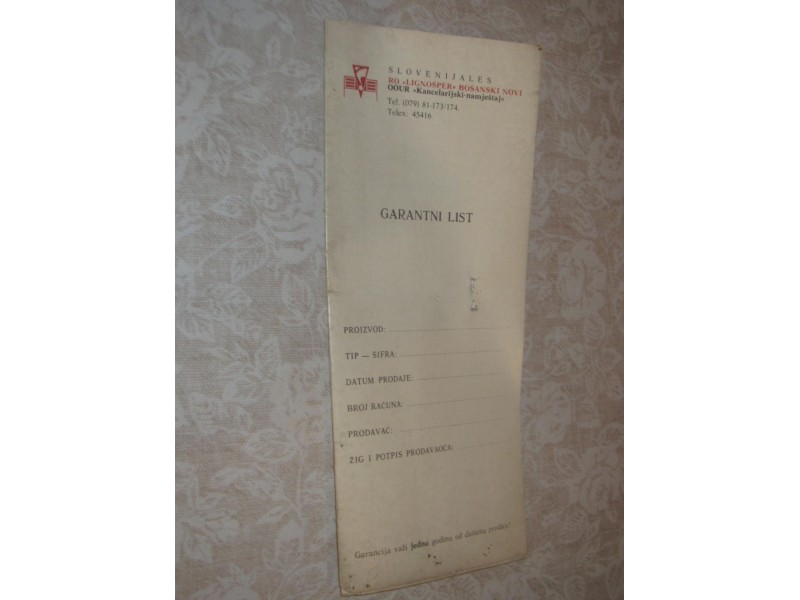 Slovenijales 1982. garantni list