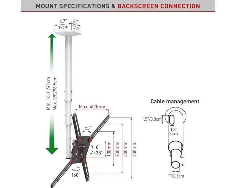 BARKAN 3500.W LCD TV plafonski nosač do 65 inča za ravne i zakrivljene televizore beli