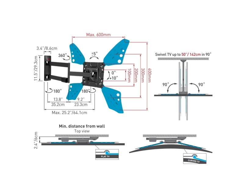 BARKAN 3400L.B LCD TV zglobni zidni nosač do 86 inča za ravne i zakrivljene televizore