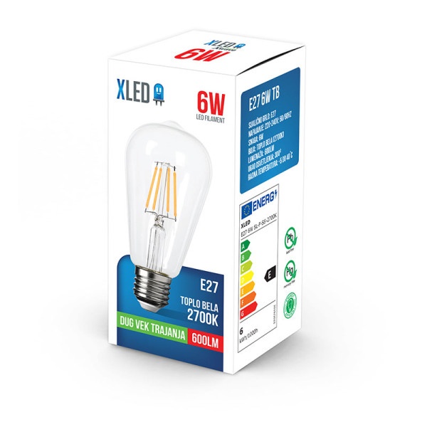 Xled E27 6W SL-F-S6-A Filament Sijalica 2700K/ST64,220V,600Lm,Toplo bela