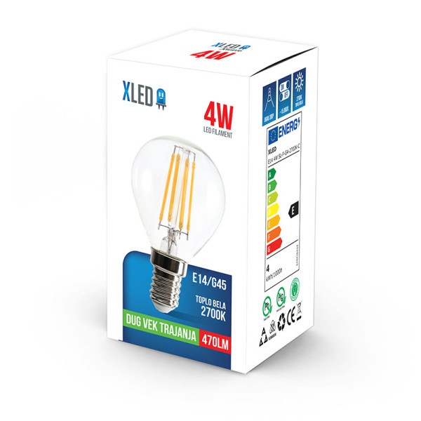 Xled E14 4W SL-F-G4-2700K-C Filament Sijalica 2700K,G45,470Lm,Toplo Bela