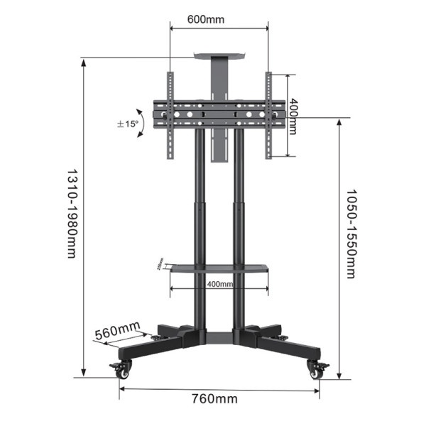 Xstand 32/75 gp Podni pokretni nosac za TV/VESA 600x400/maxTILT od+15-15/do 45kg/gornja polica