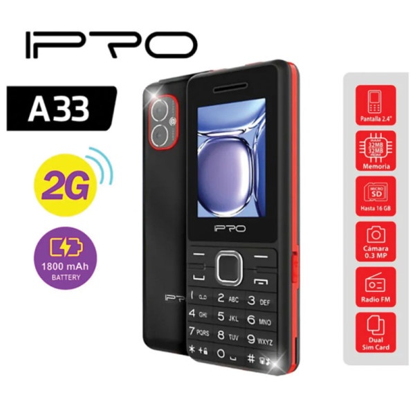 IPRO A33 black-red Feature mobilni telefon 2G GSM/2500mAh/32MB/Dual-SIM/Srpski jezik