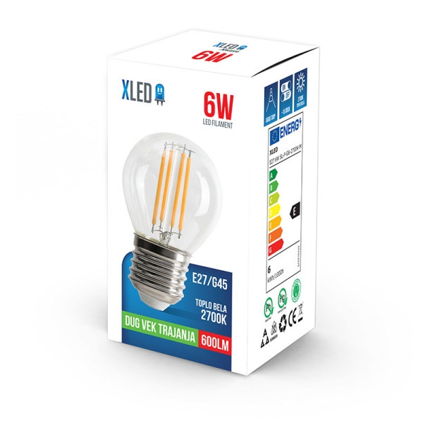 Xled E27 6W SL-F-G6-2700K-M Filament Sijalica 2700K,G45,600Lm,Toplo Bela