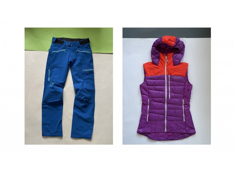 Norrona zenske softshell pantalone + perjani prsluk XS