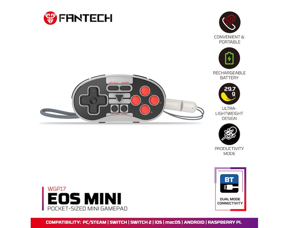 Joypad Wireless Fantech WGP17 Eos mini sivi