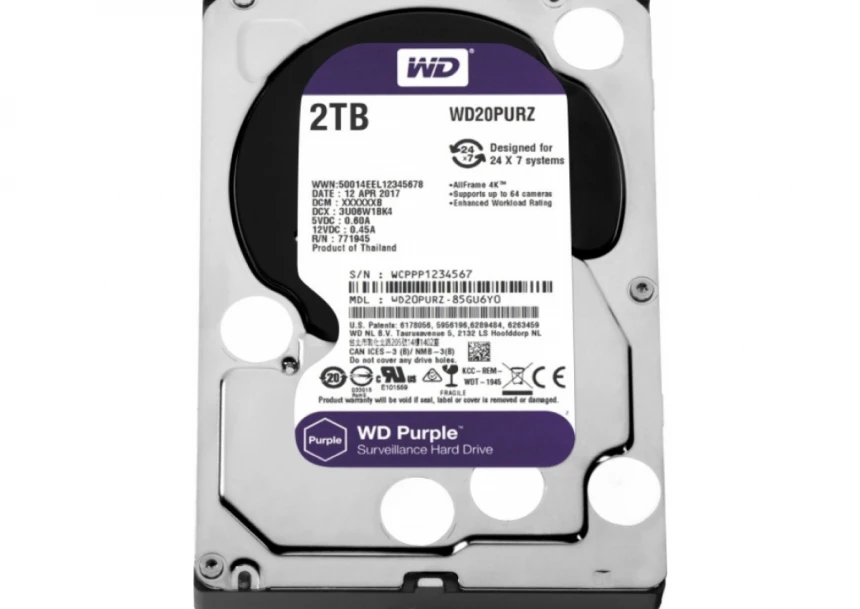 HDD WD 2TB WD22PURZ SATA3 256MB Caviar Purple Recertified