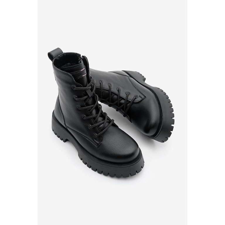 Marjin Women's Zippered Lace-Up Serrated Sole Boots Boots Suzet Black.