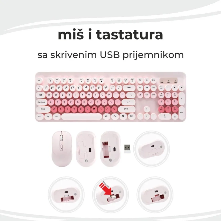 TASTATURA I MIŠ BEŽIČNI SET OP24376 ljubičasta roze *MD WY #