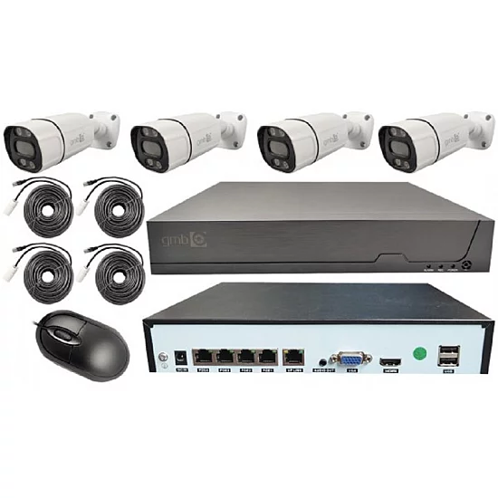 GEMBIRD CAM-IP5MP-POEKITXM4W GMB KAMERA 5 MPIX SET FULL COLOR IP 4 KAMERE POE NVR APP XMEYE SA MIKROFONOM CENA