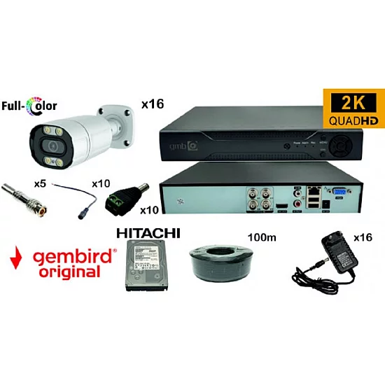 GEMBIRD GMB-03** SET KAMERA ZA VIDEO NADZOR 3TBHDD +16X CAM-AHD5MP-HAU60W RG59+100M BNC+DC KONEKT FULL COLOR CENA