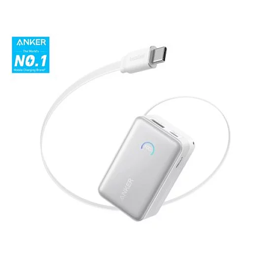 NANO 10000MAH, 45W, SA UGRAĐENIM USB-C KABLOM NA IZVLAČENJE, POWER BANK BELI