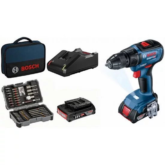 BOSCH GSR 18V-50 + 43 DELNI SET BITOVA AKUMULATORSKA ŠRAFILICA, 2X2.0AH CENA