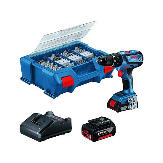 BOSCH PLAVI ALAT GSB 18V-45 BOSCH AKU VIBRACIONA BUŠ/ODVRTAČ+82-DELNI SET L-CASE 1×2.0AH +1×4.0AH | 0615A5008G