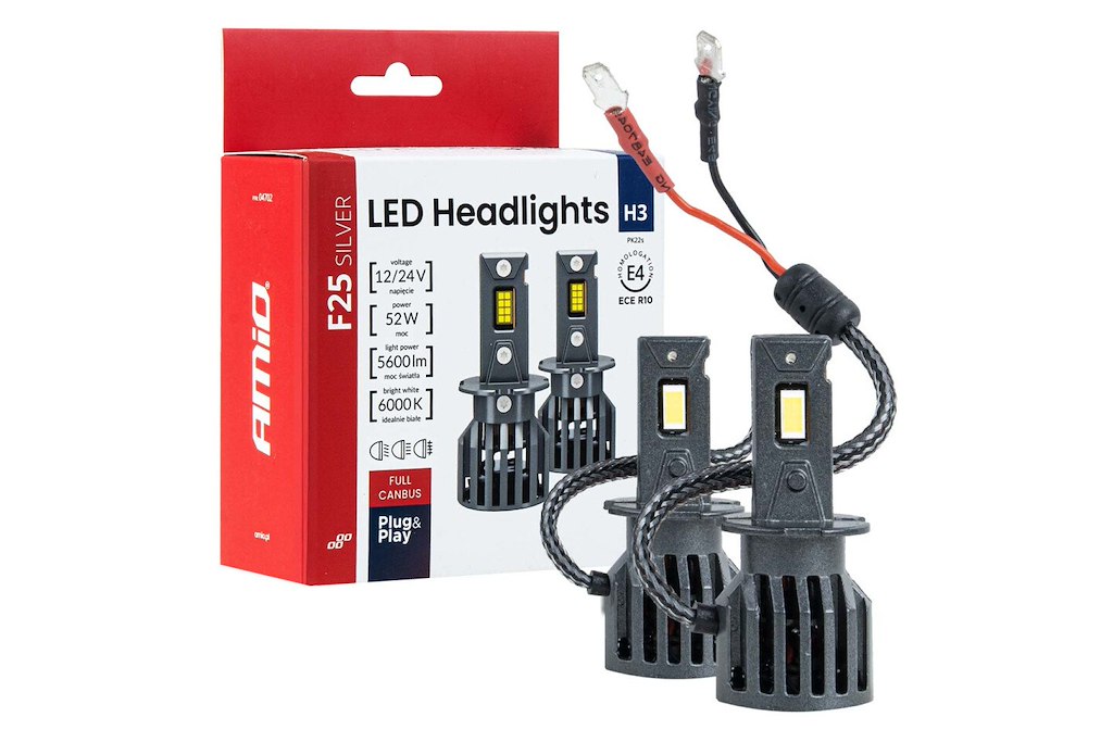 LED auto sijalice F25 SREBRNE FULL CANBUS 52W H3 12V 24V AMIO-04702    Full CANBUS