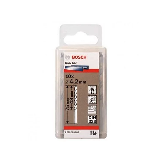 BOSCH BURGIJA ZA METAL HSS-CO, DIN 338 4,2 X 43 X 75 MM PAKOVANJE OD 10 KOMADA CENA