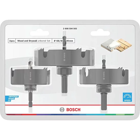 BOSCH SET TESTERA ZA OTVORE SA DRŽAČEM ZA DRVO I GIPS, 3 DELA, 2608594503