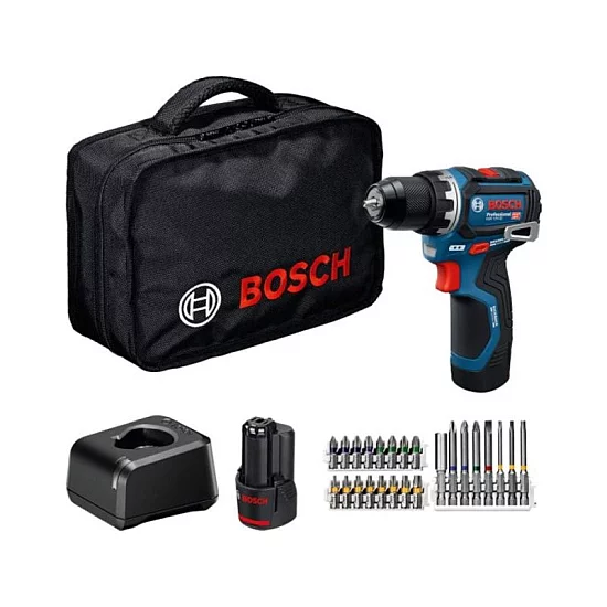 BOSCH PLAVI ALAT GSR 12V-32 AKUMULATORSKA BUŠILICA - ODVRTAČ, 2X2.0AH, TORBA, SET BITOVA, 06019N7006
