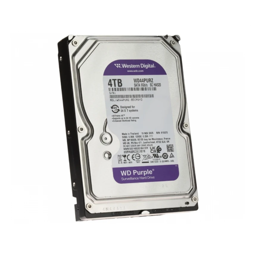WD 4TB 3.5 inča SATA III 128MB IntelliPower WD44PURZ Purple hard disk