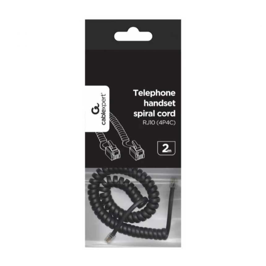TC4P4CS-2M Gembird Telefonski kabl spiralni za slusalicu, RJ10 (4P4C), 2m, black