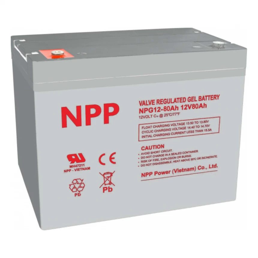 NPP NPG12V-80Ah, GEL BATTERY, C20=80AH, T16, 330x171x214x220, 22,6KG, Light grey