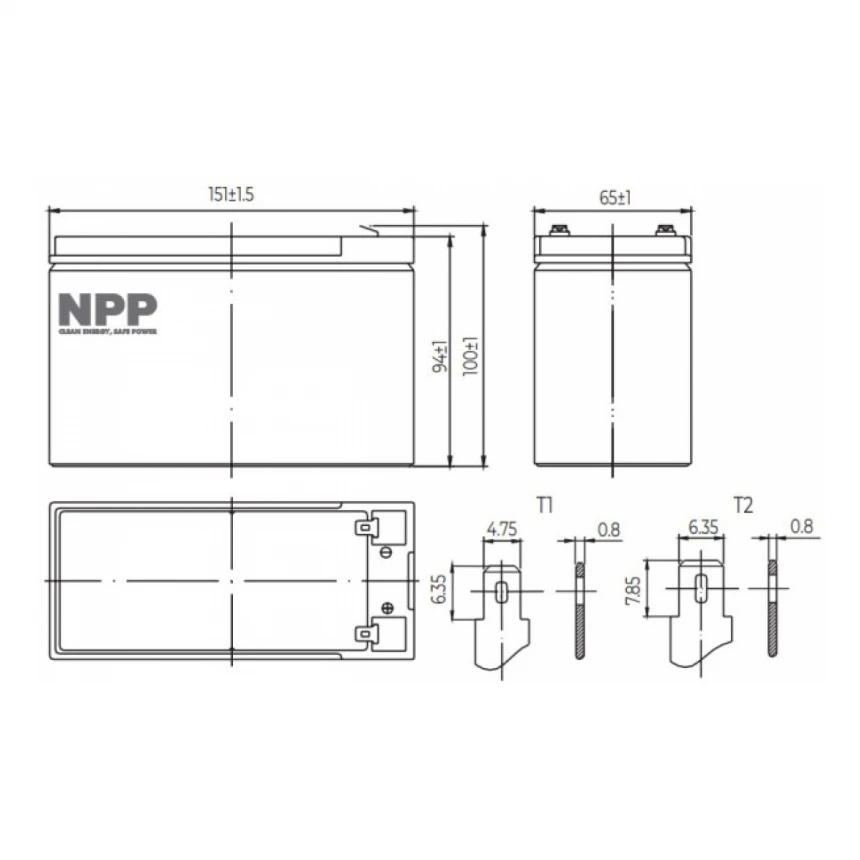 UPS Battery NPP NP12V-7.5Ah AGM BATTERY C20=7.5Ah, T1