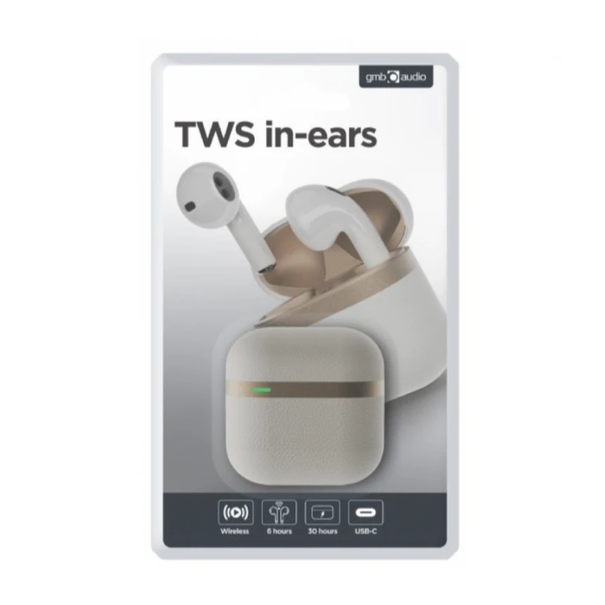 TWS-02-W Gembird bluetooth V5.0 slusalice, TWS, white/gold