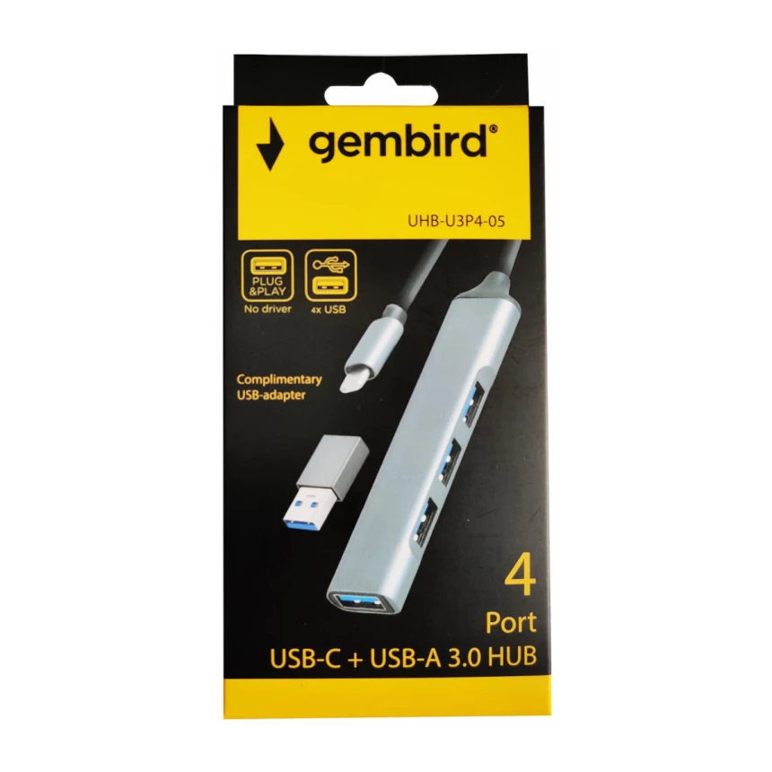 UHB-U3P4-05 ** Gembird HUB Type-C+A to 4*USB3.0 Aluminum ( 819)