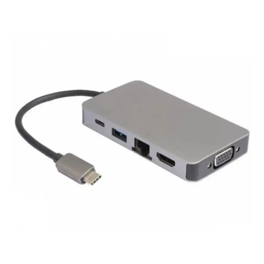 Adapter konverter USB Tip C 3.1 - HDMI/VGA/2xUSB 3.0/RJ45/Tip C E-green