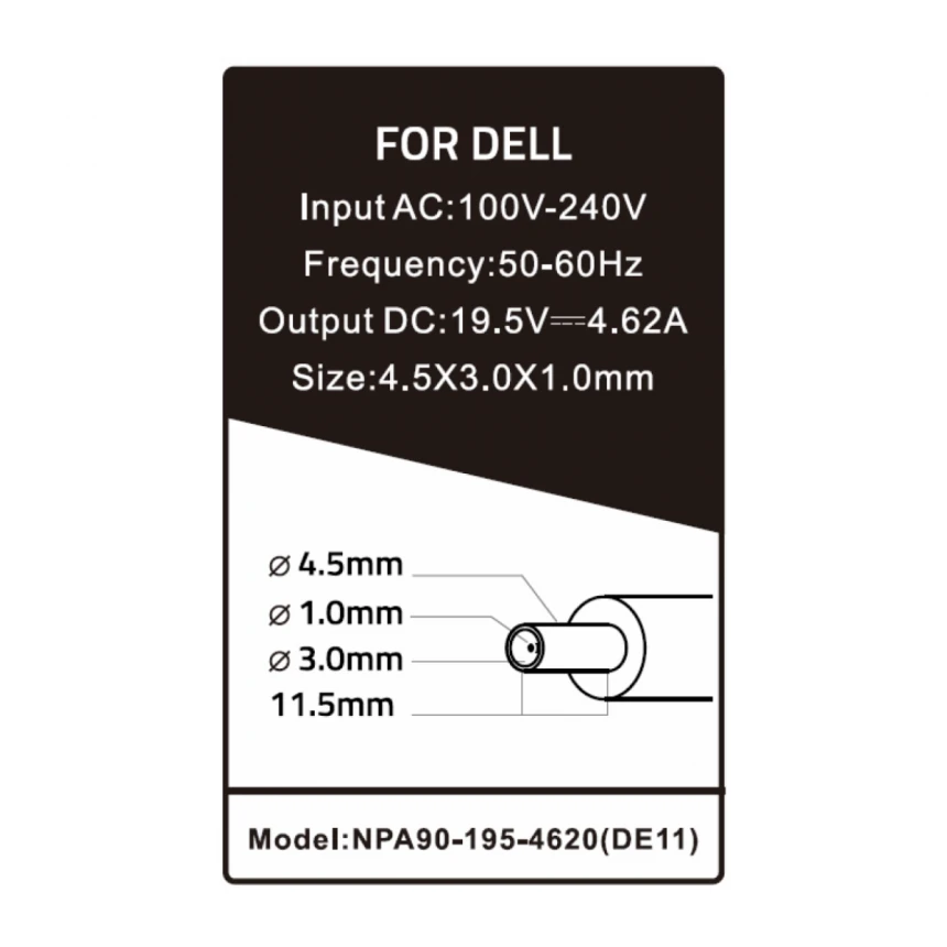 NPA90-195-4620 (DE11) ** Gembird punjac za laptop 90W-19.5V-4.62A, 4.5x3.0mm Black PIN (983)