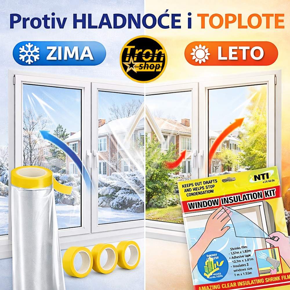 Folija za termo izolaciju prozora – protiv hladnoće, toplote i promaje – Shrink Fit