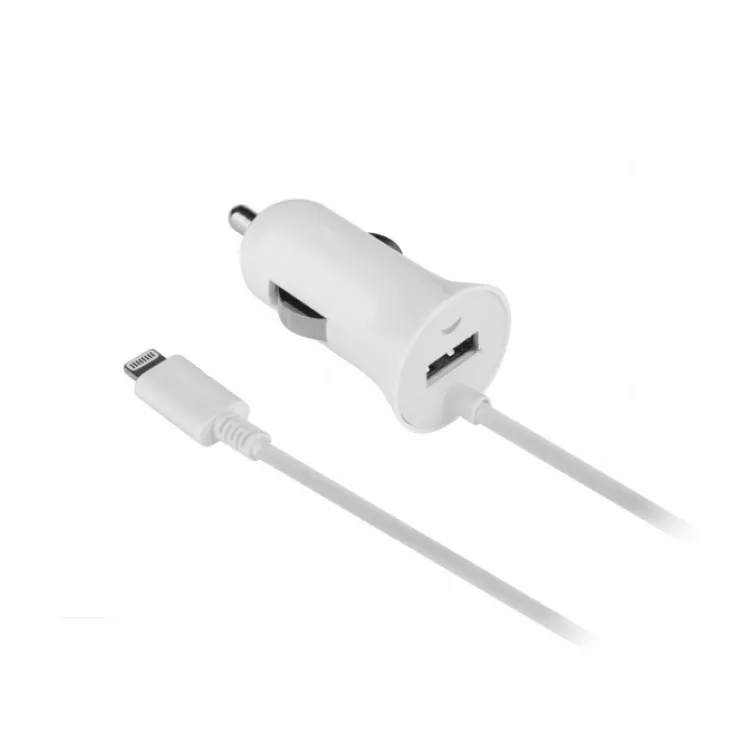 Auto punjac univerzalni 2u1 (iPhone Lightning + USB slot) beli 1A.