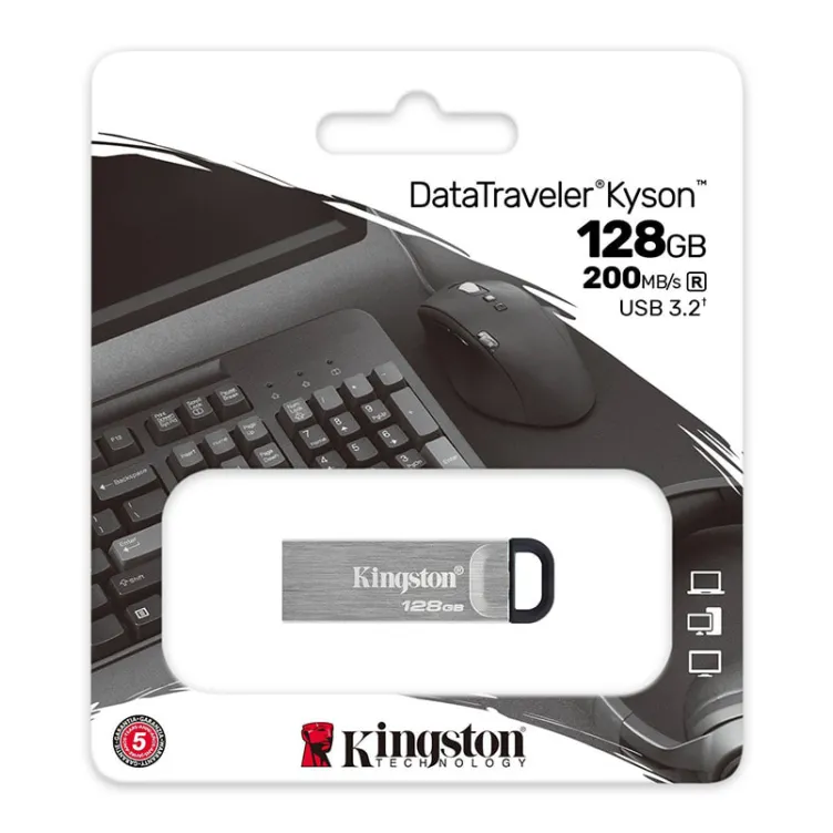 USB Kingston 128GB USB Flash Drive, USB 3.2 Gen.1, DataTraveler Kyson, Read up to 200MB/s, Write up to 60MB/s