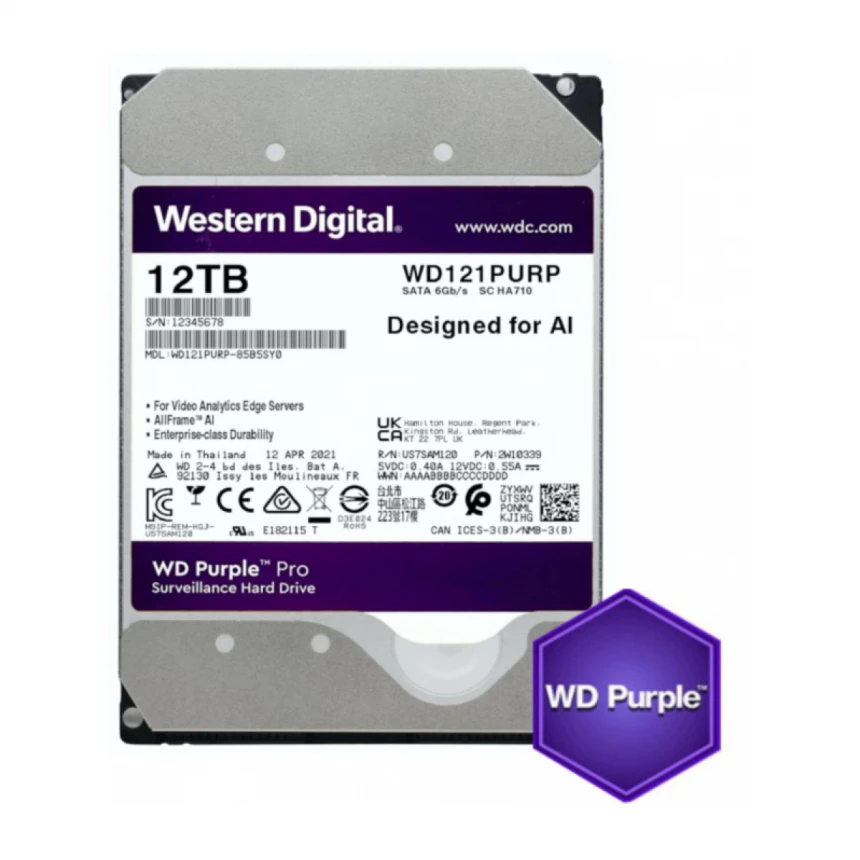 HDD 3.5 12TB WD121PURP WD Purple 24/7 7200RPM 256MB SATA3