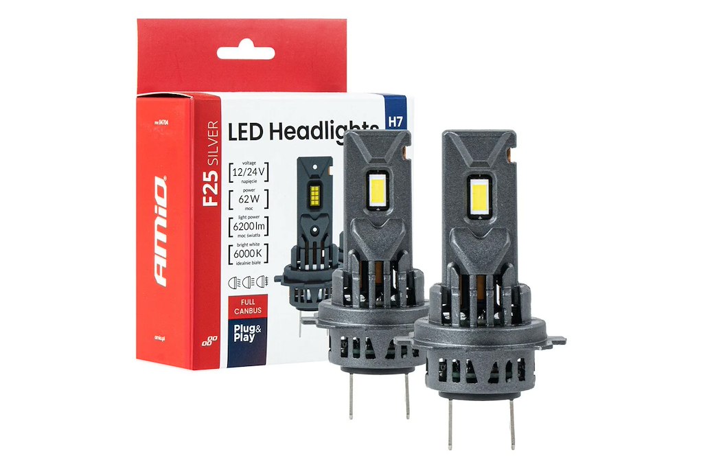 LED auto sijalice F25 SREBRNE FULL CANBUS 62W H7 H18 12V 24V AMIO-04704    Full Canbus