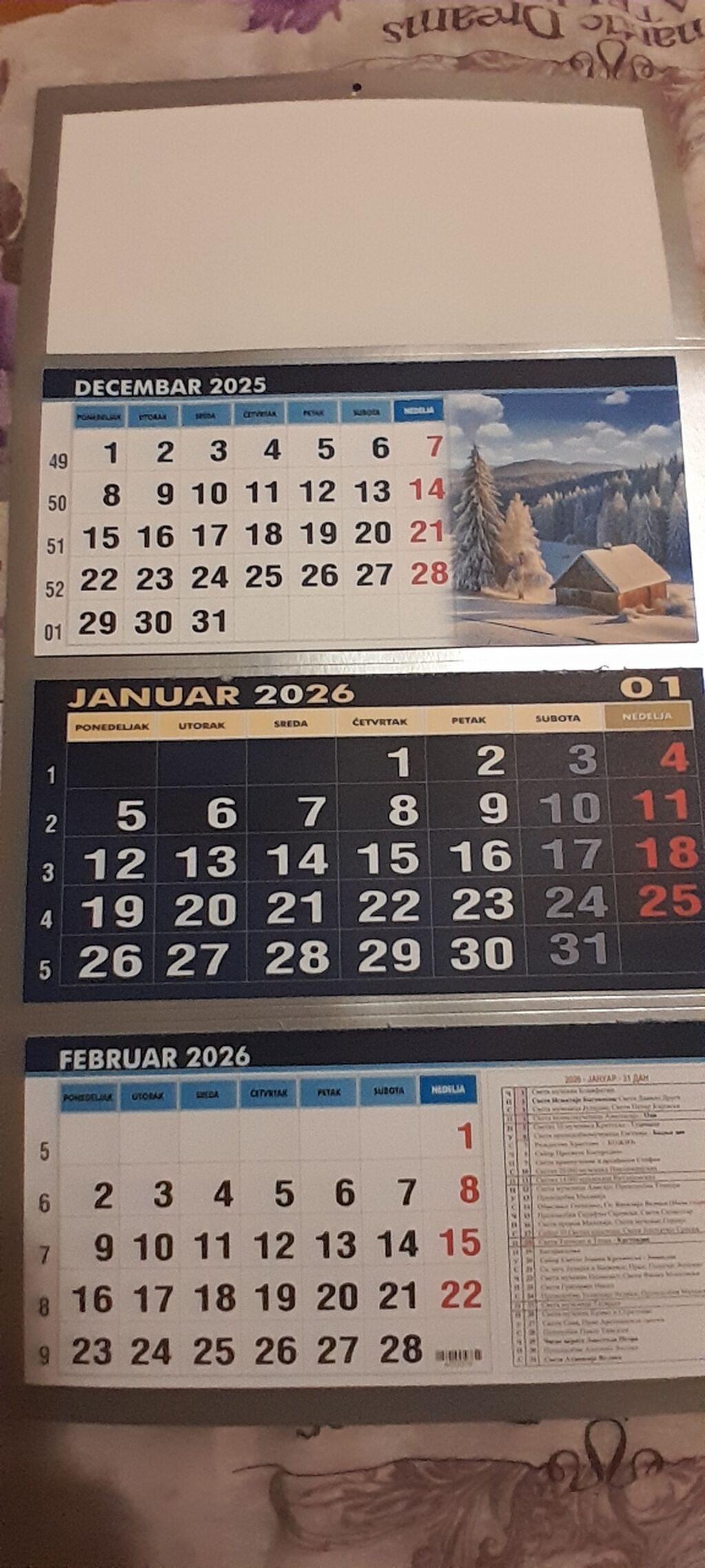 Kalendari za 2026 godinu,zidni i stoni